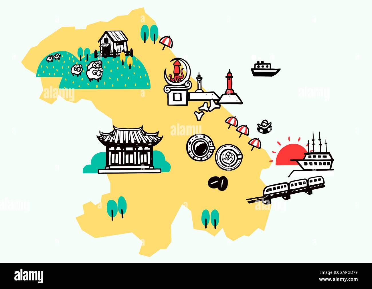 Korea travel map attraction tourism symbol illustration 007 Stock ...