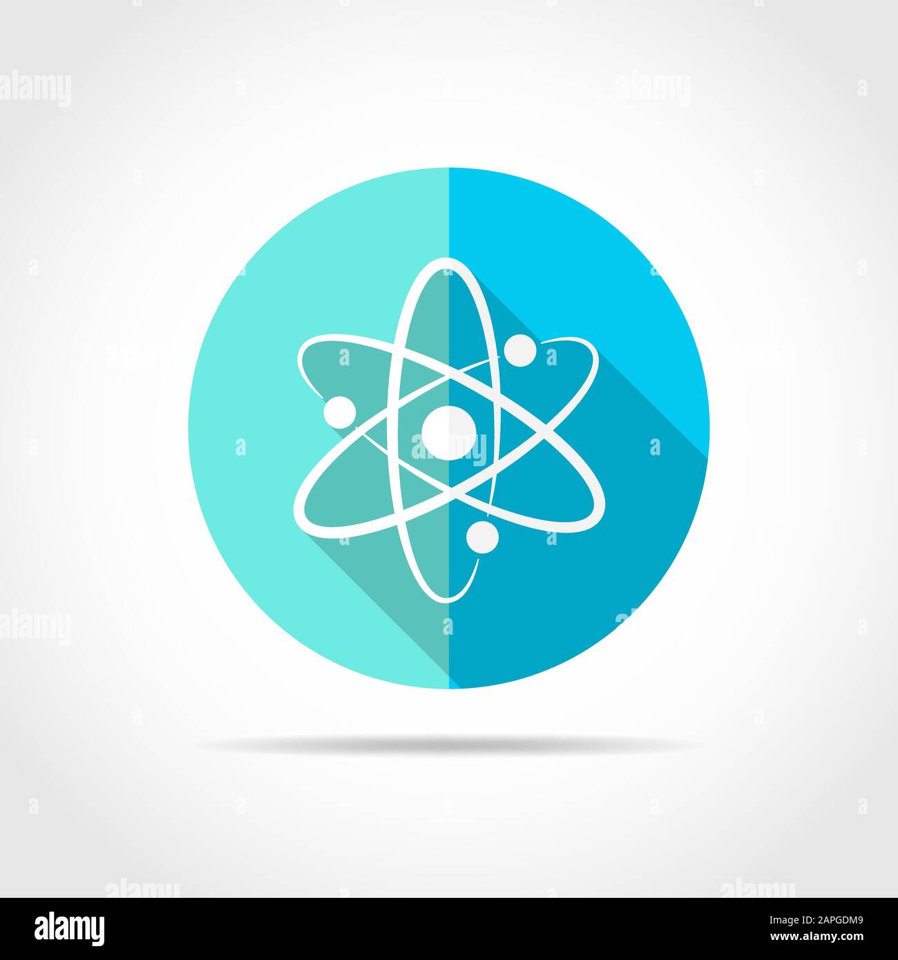 White atom in flat design with long shadow. Vector illustration. Simple ...