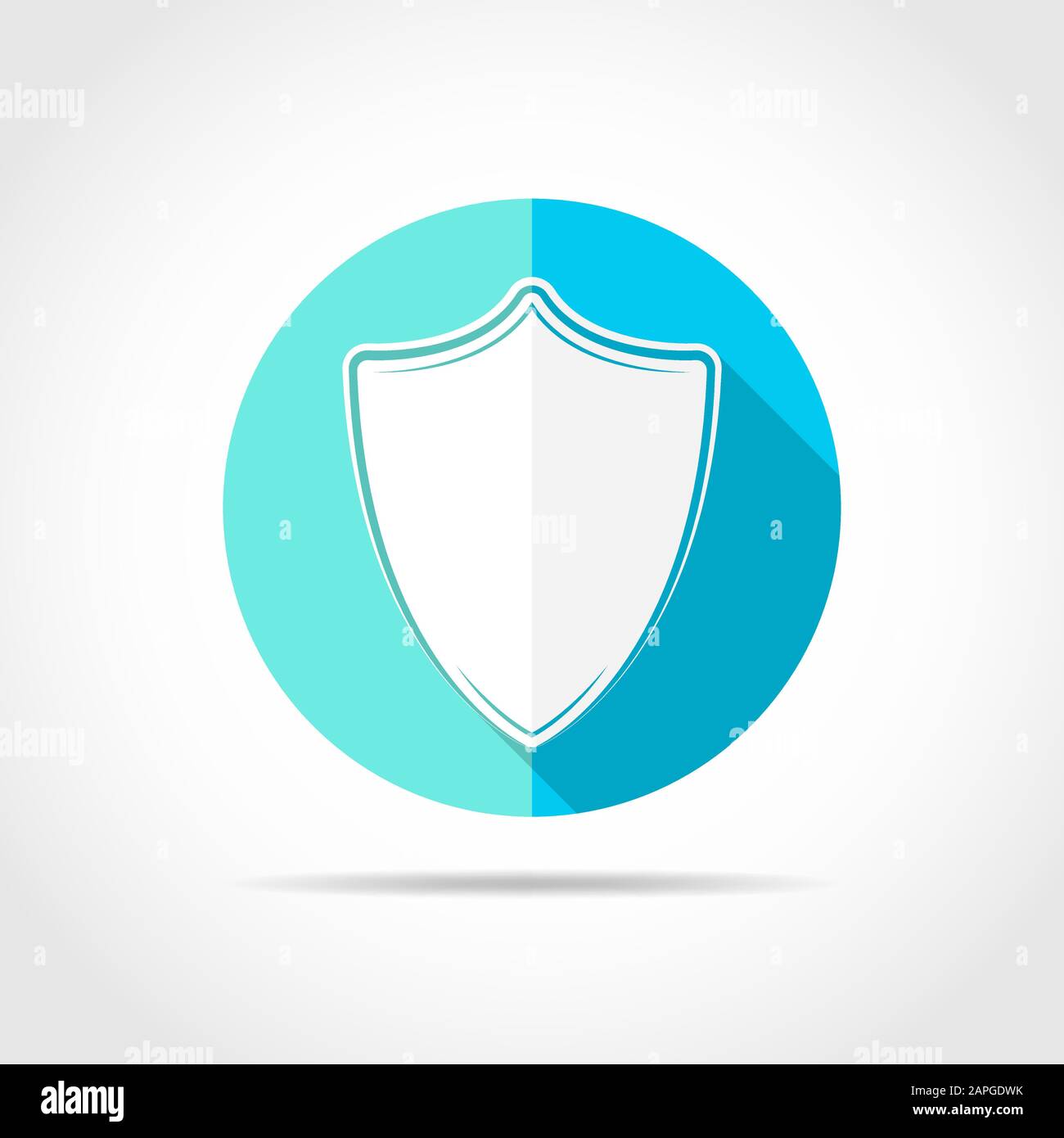 White shield in flat design with long shadow. Simple shield icon on a ...