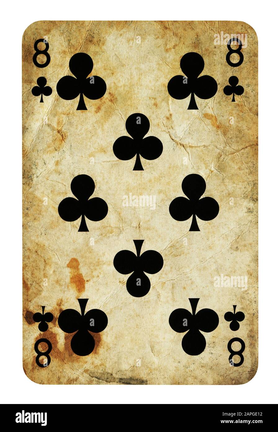 Eight of Clubs Vintage playing card - isolated on white (clipping path ...