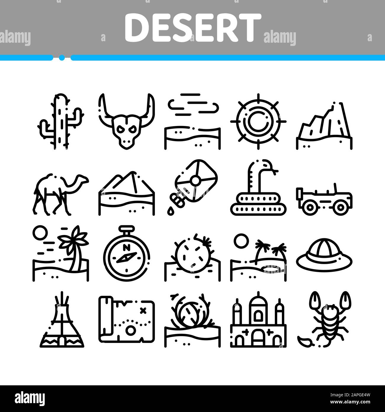 Desert Sandy Landscape Collection Icons Set Vector Stock Vector Image ...