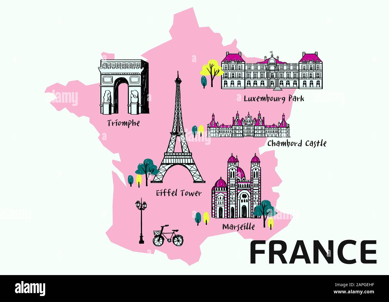 World travel map attraction tourist symbols sightseeing illustration ...