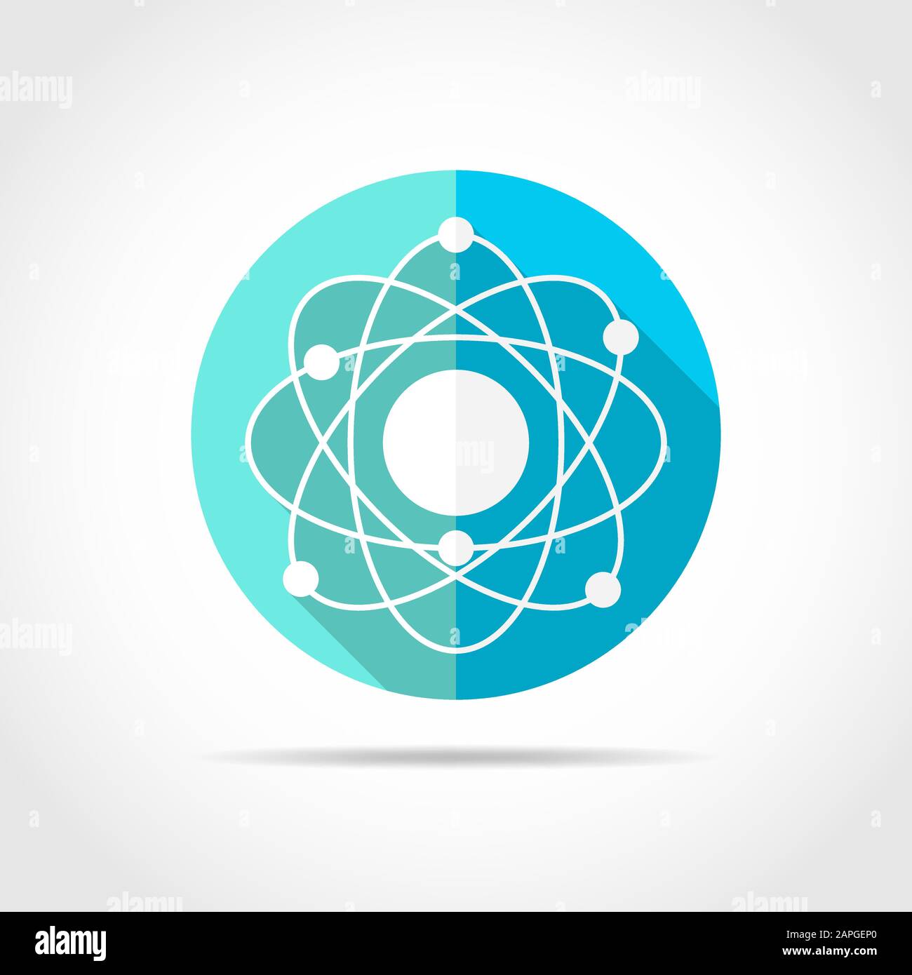 White atom in flat design with long shadow. Vector illustration. Simple ...