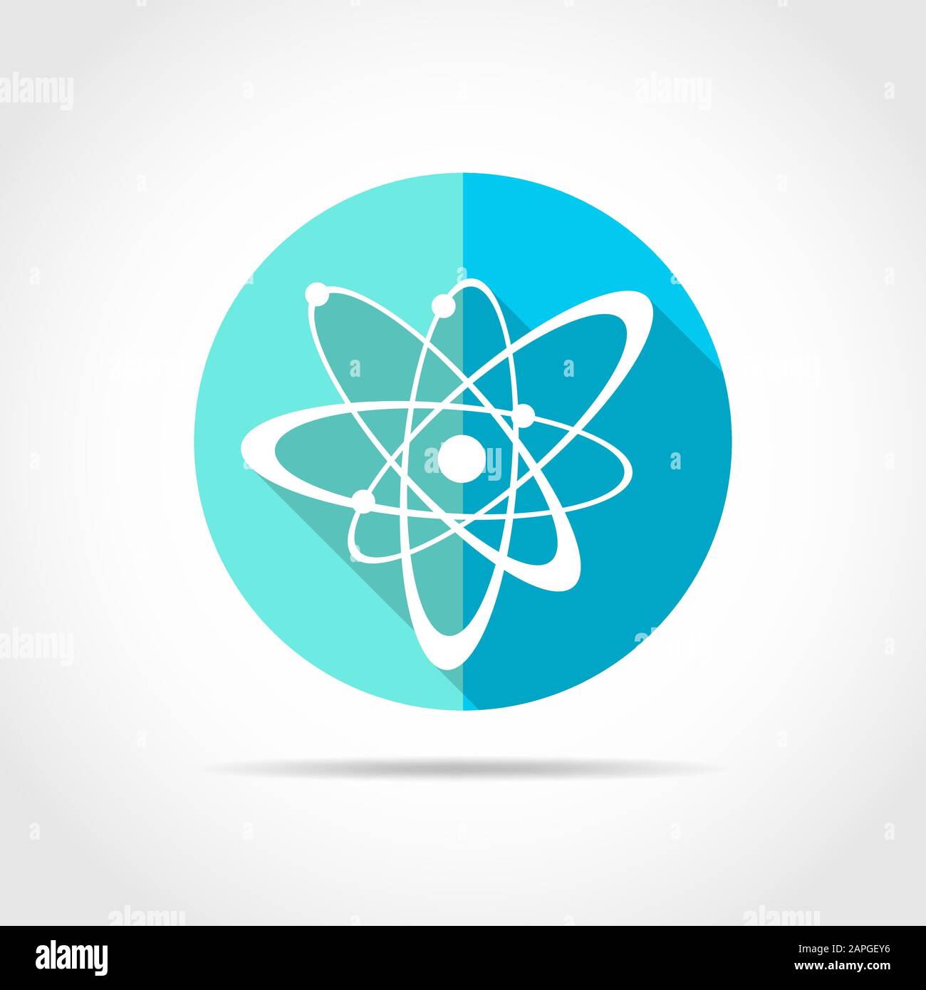 White atom in flat design with long shadow. Vector illustration. Simple ...