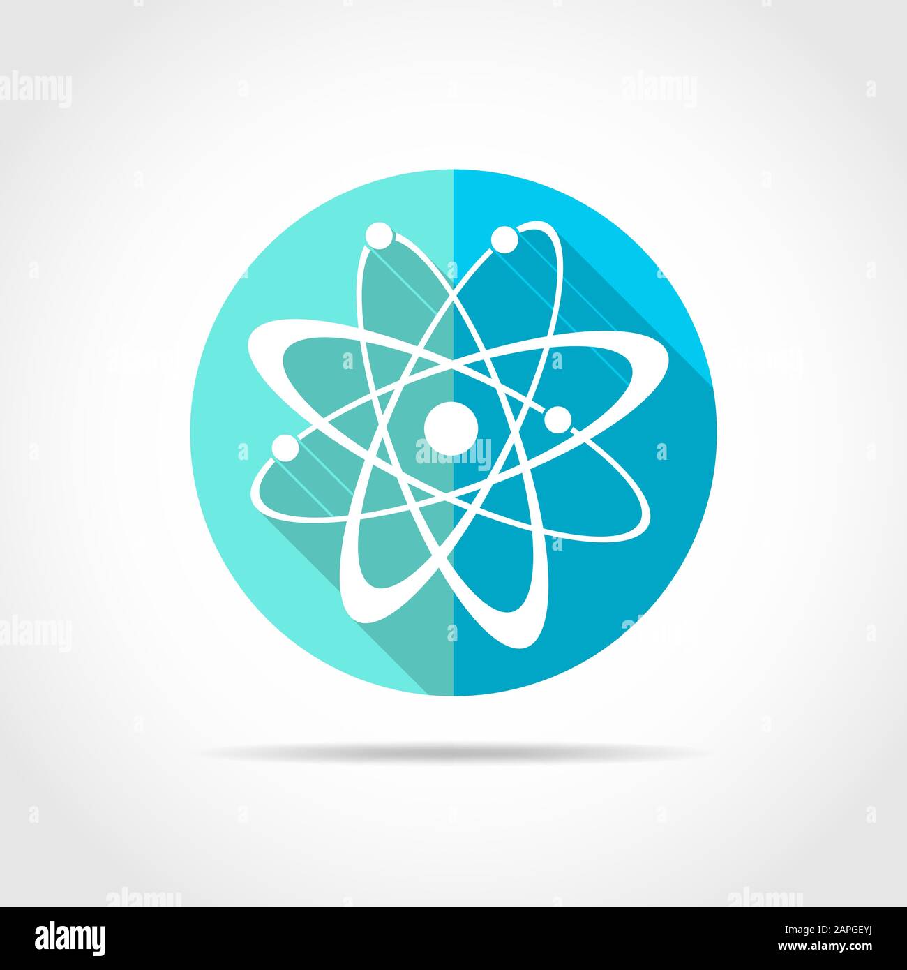 White atom in flat design with long shadow. Vector illustration. Simple ...