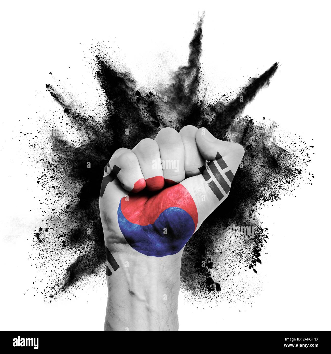 South Korea raised fist with powder explosion, power, protest concept ...