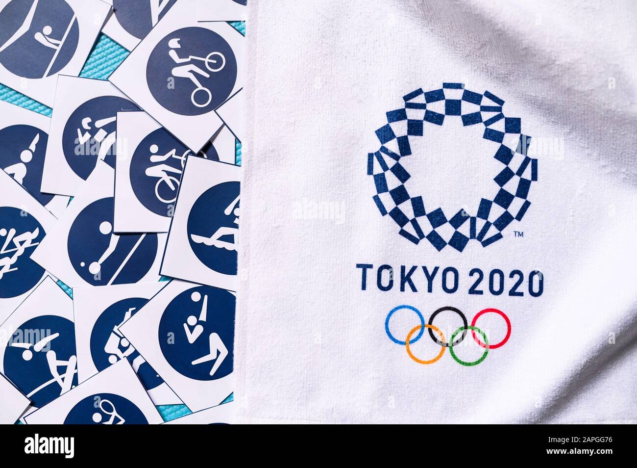 TOKYO, JAPAN, JANUARY. 20. 2020: Tokyo 2020 logo and official pictogram ...