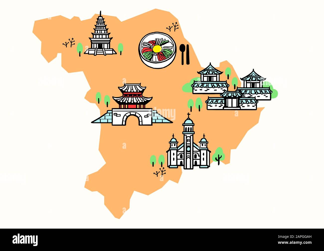 Korea travel map attraction tourism symbol illustration 012 Stock ...