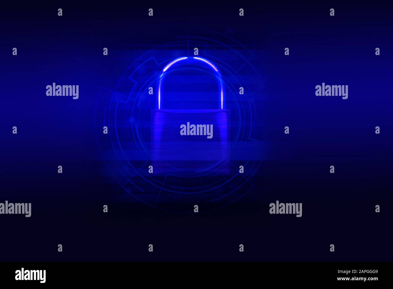 Data security systems computer with locked padlock on blue dark for ...