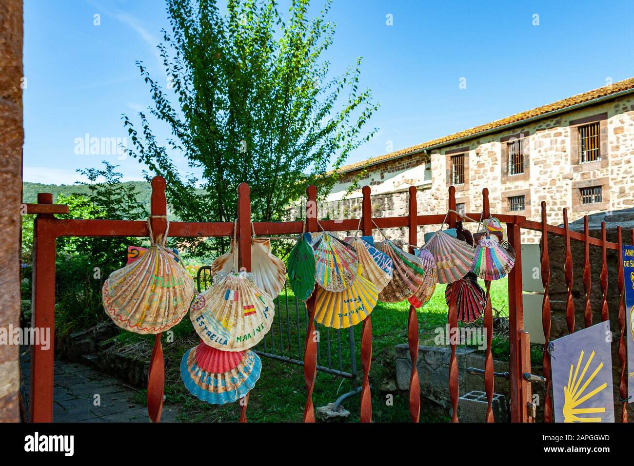 decorated shells, pilgrimage symbol of Santiago Way Stock Photo - Alamy