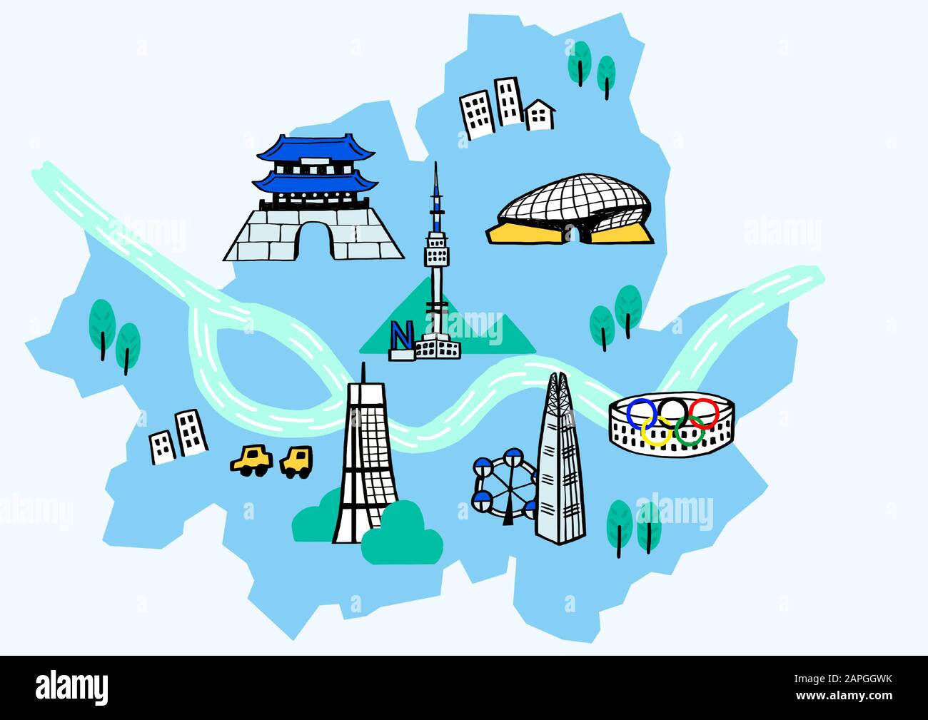 Korea travel map attraction tourism symbol illustration 002 Stock ...
