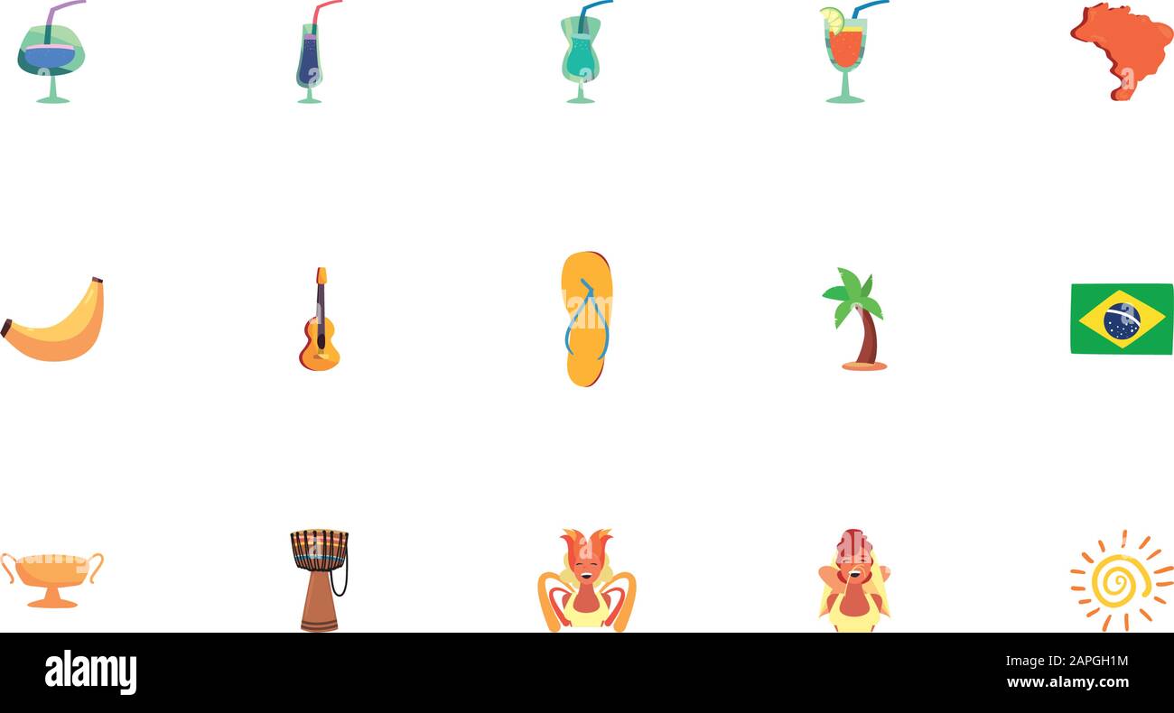 Brazil icon set design, Culture tourism brazilian travel south latin ...