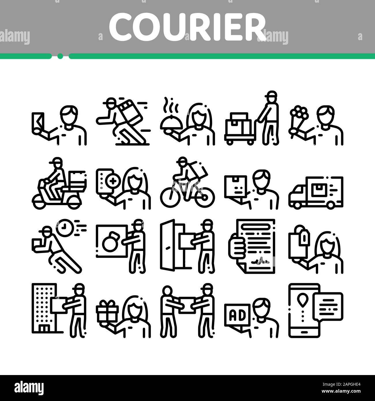 Courier Delivery Job Collection Icons Set Vector Stock Vector Image ...