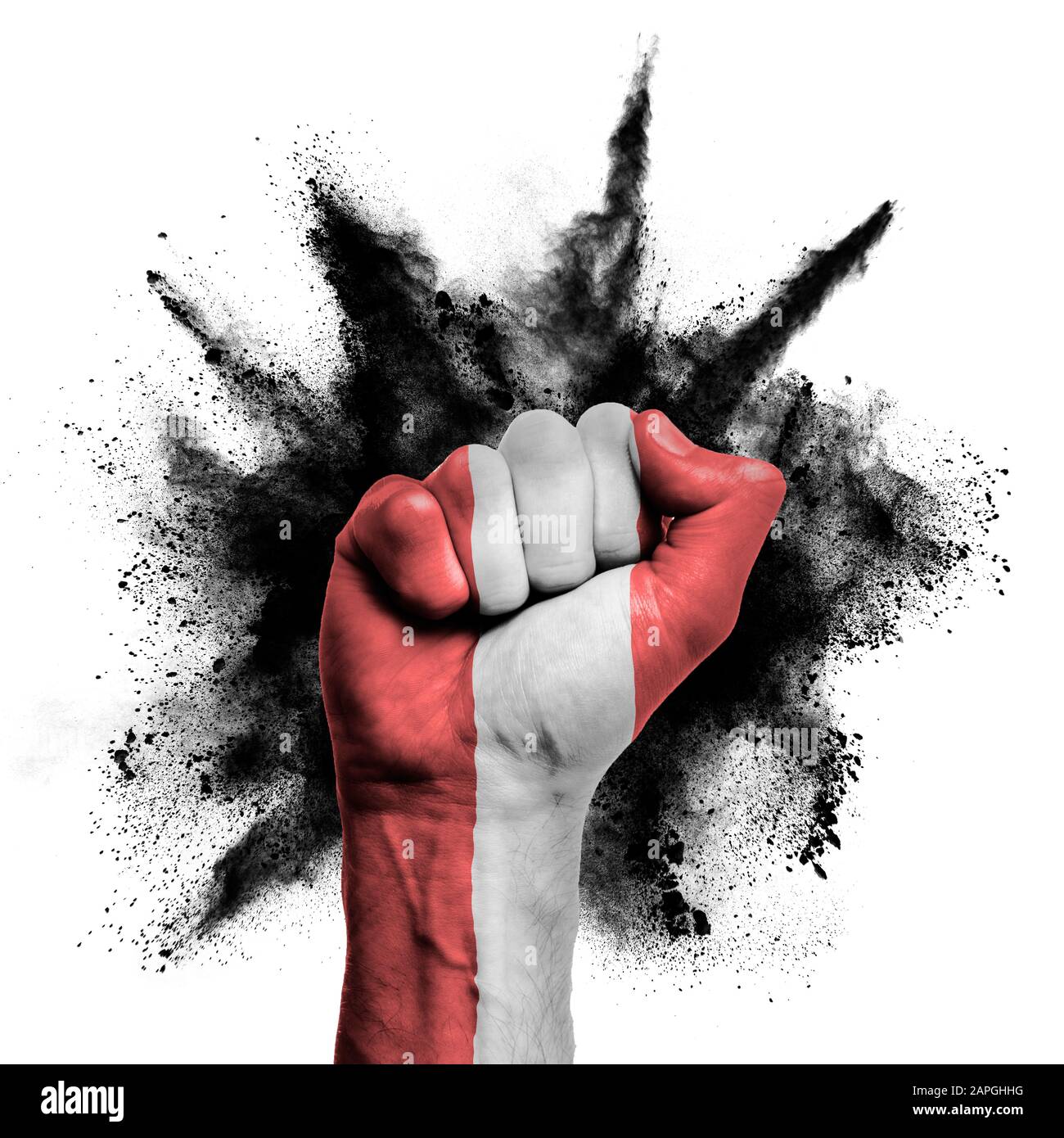 Peru raised fist with powder explosion, power, protest concept Stock ...