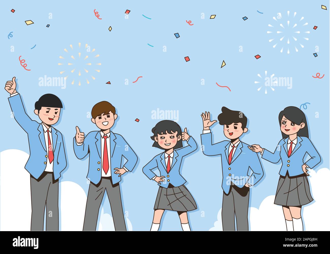 Happy High School Students Cartoon