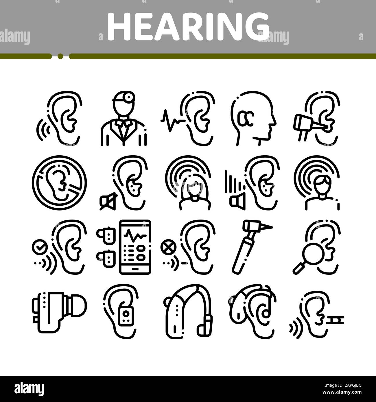 Hearing Human Sense Collection Icons Set Vector Stock Vector Image ...