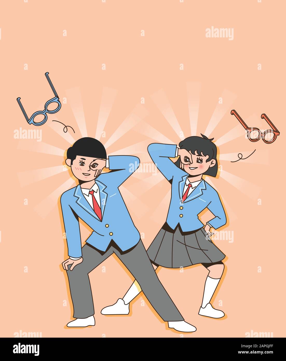 Happy High School Students Cartoon