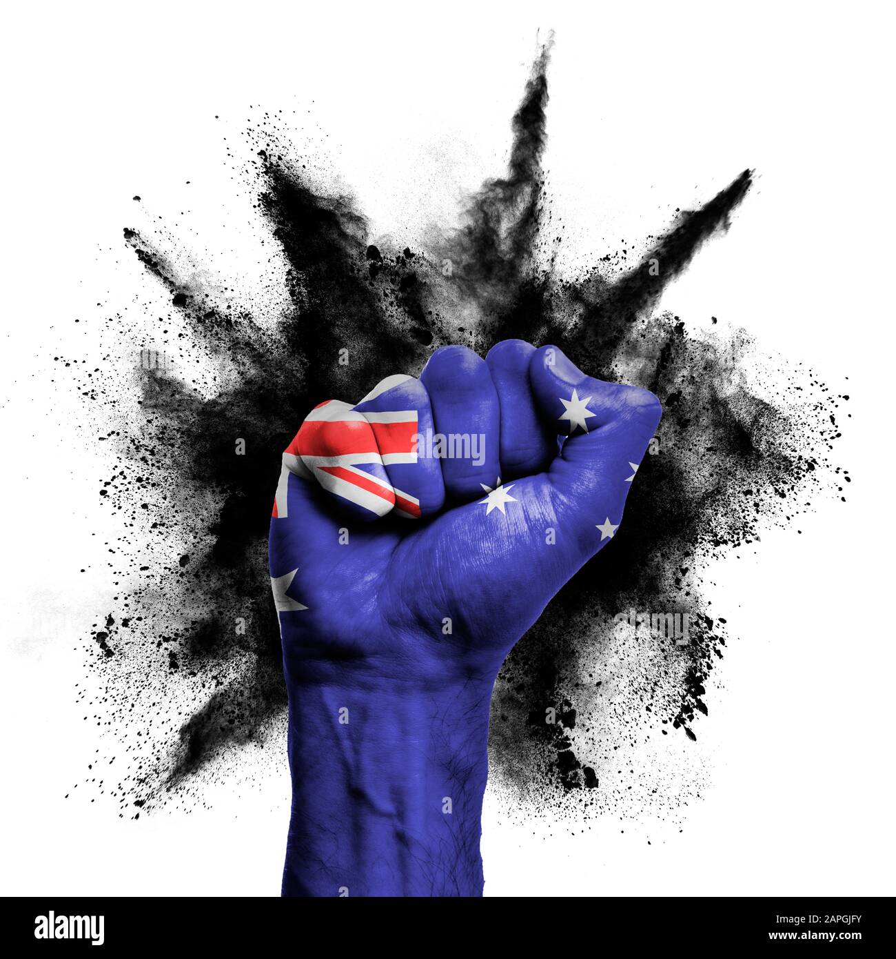 Australia raised fist with powder explosion, power, protest concept ...