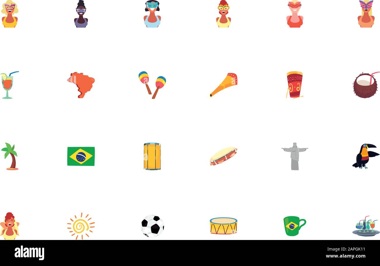 Brazil icon set design, Culture tourism brazilian travel south latin ...