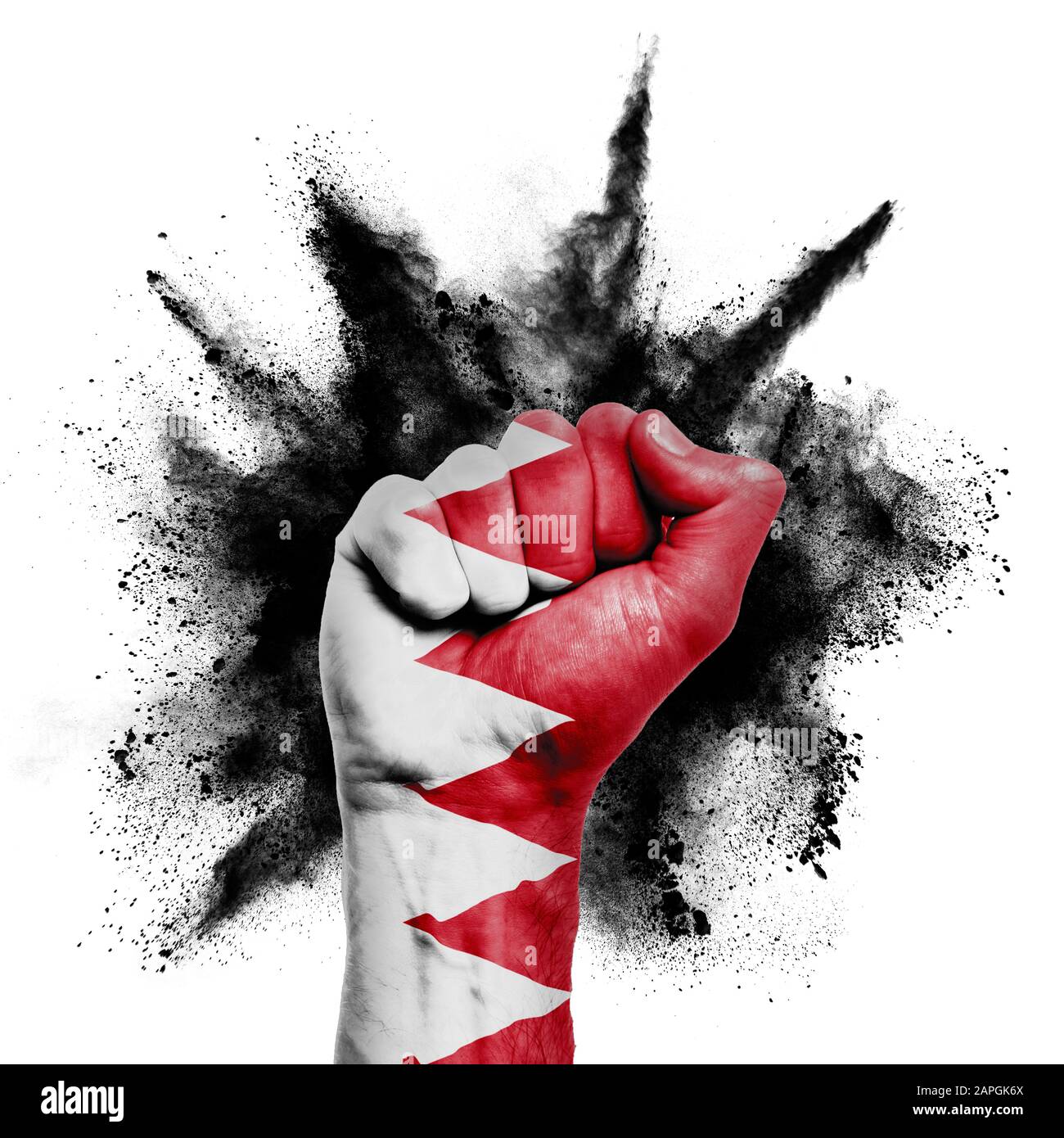 Bahrain raised fist with powder explosion, power, protest concept Stock ...