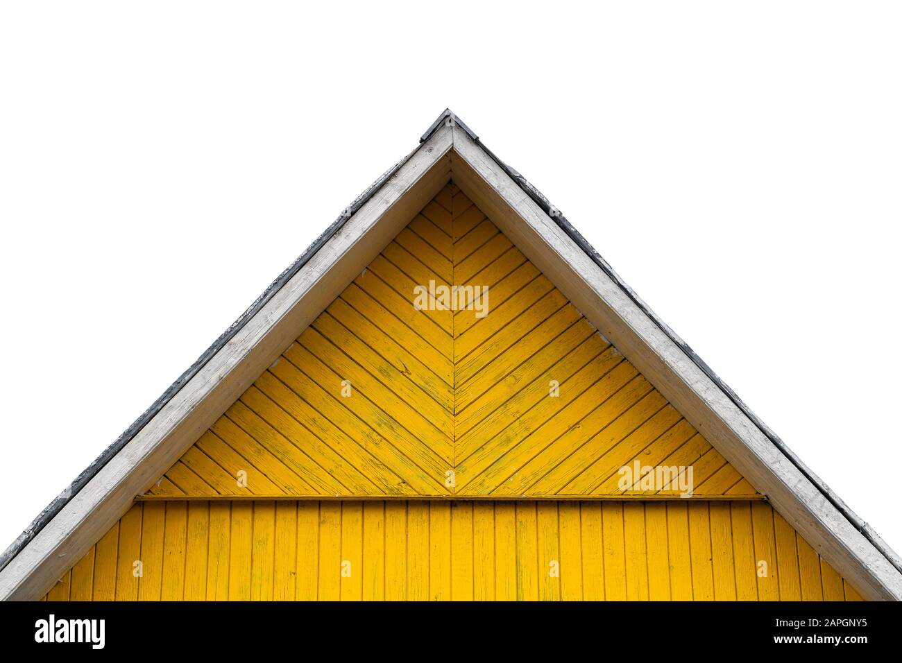 Yellow wooden gable isolated on white background, rural architecture ...