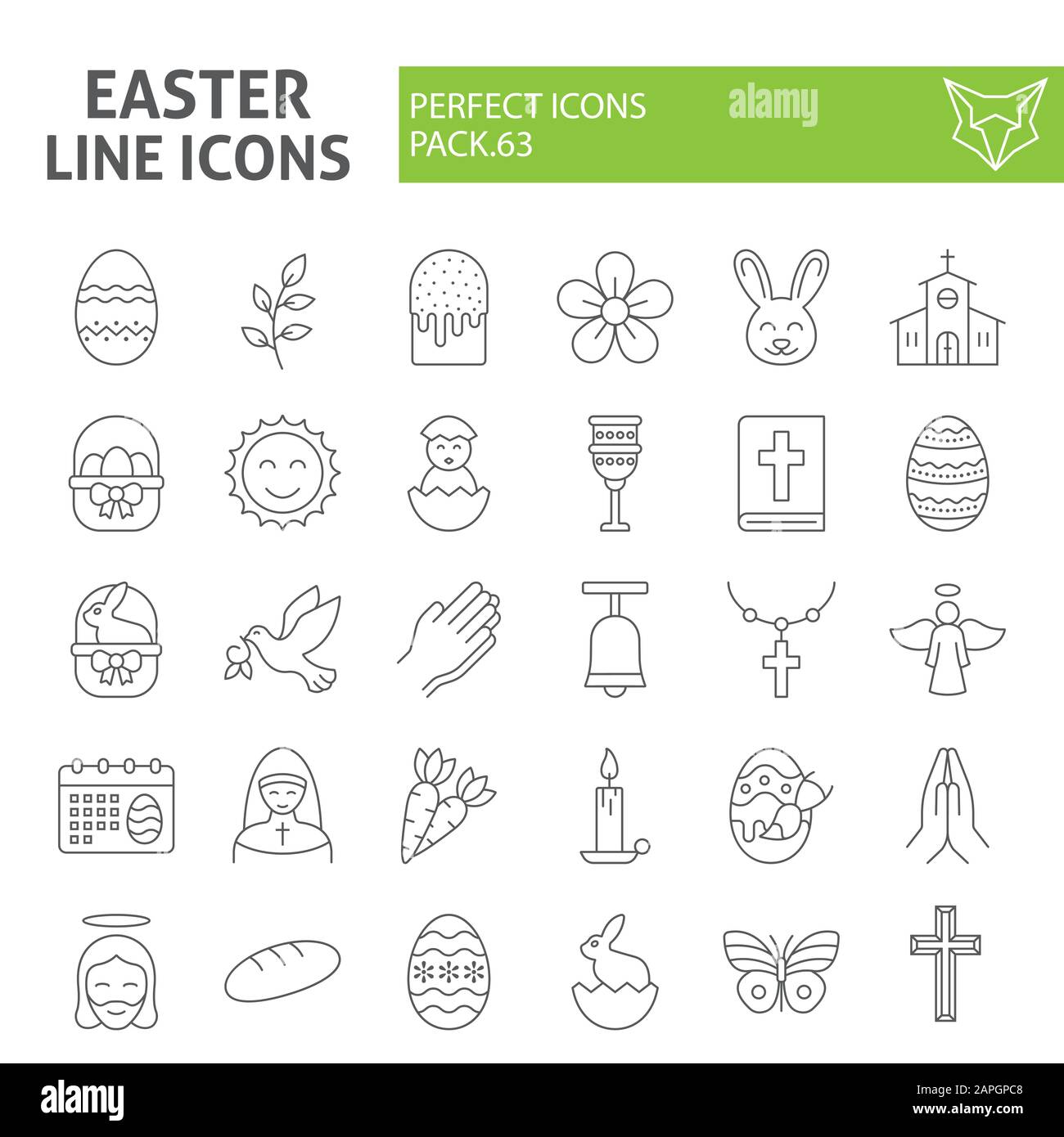 Easter thin line icon set, spring holiday symbols collection, vector ...