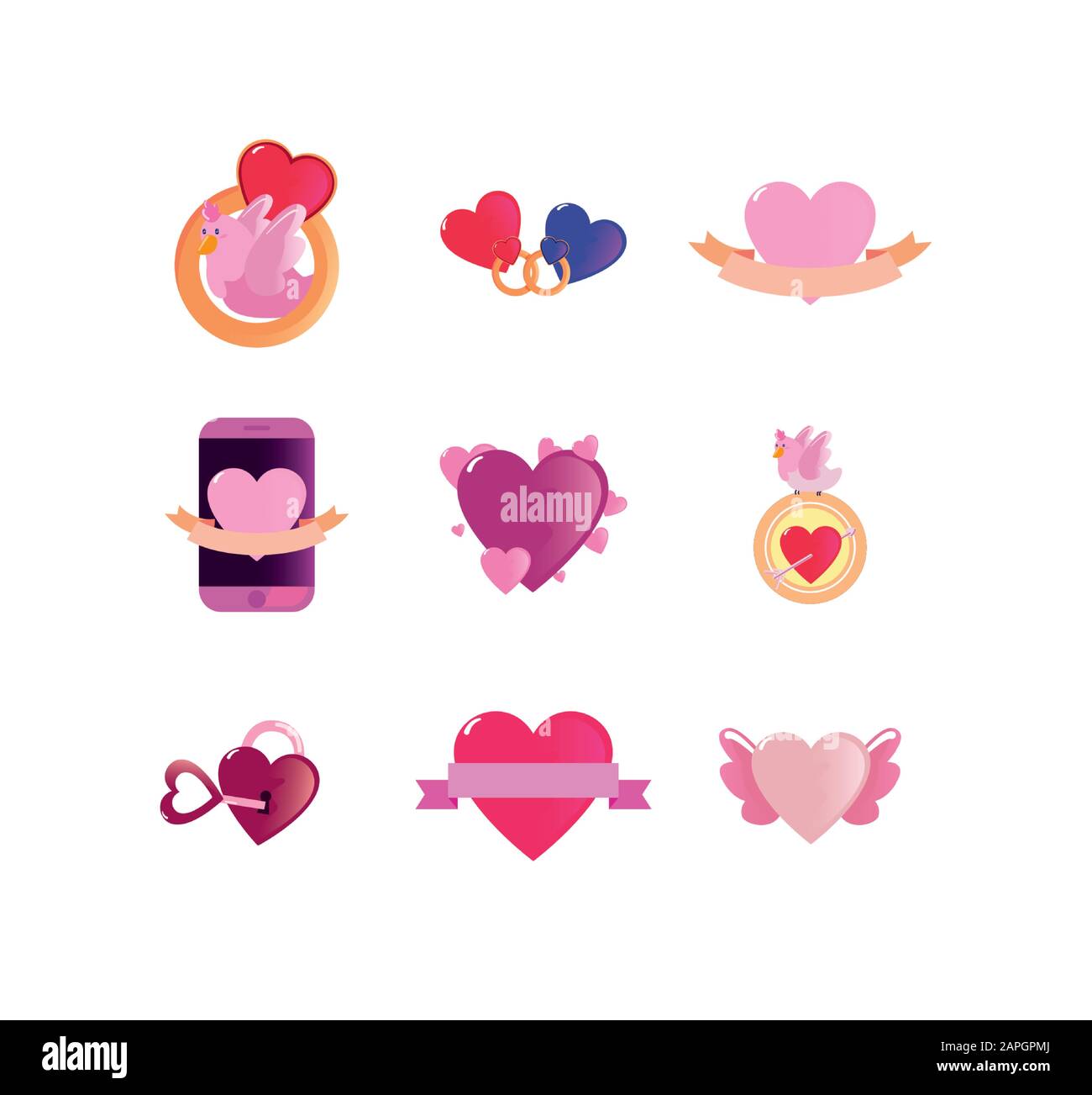 Icon set design of Love happy valentines day wedding passion romantic ...