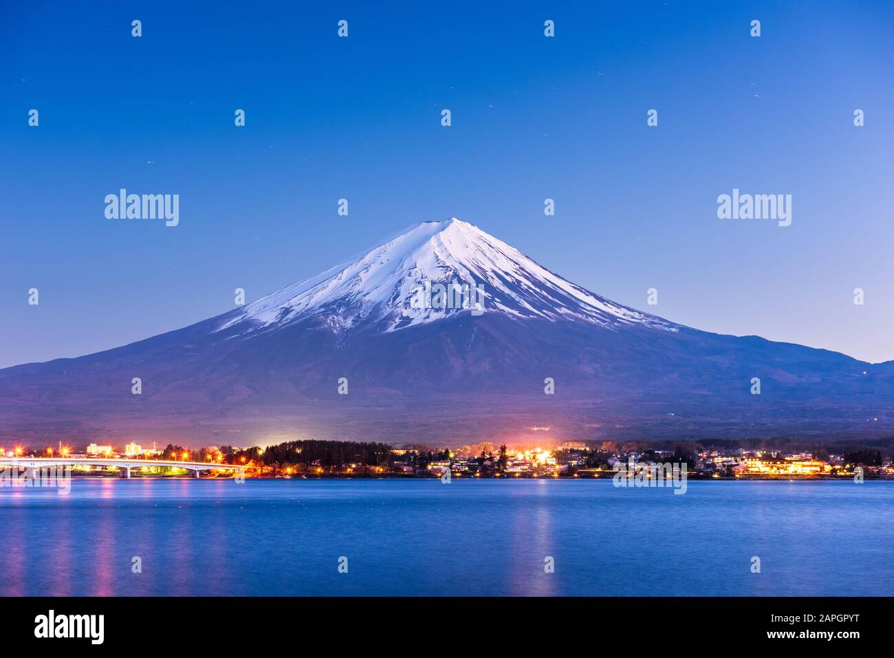 Mt. Fuji on Lake Kawaguchi in Yamanashi Prefecture, Japan at night Stock Photo - Alamy