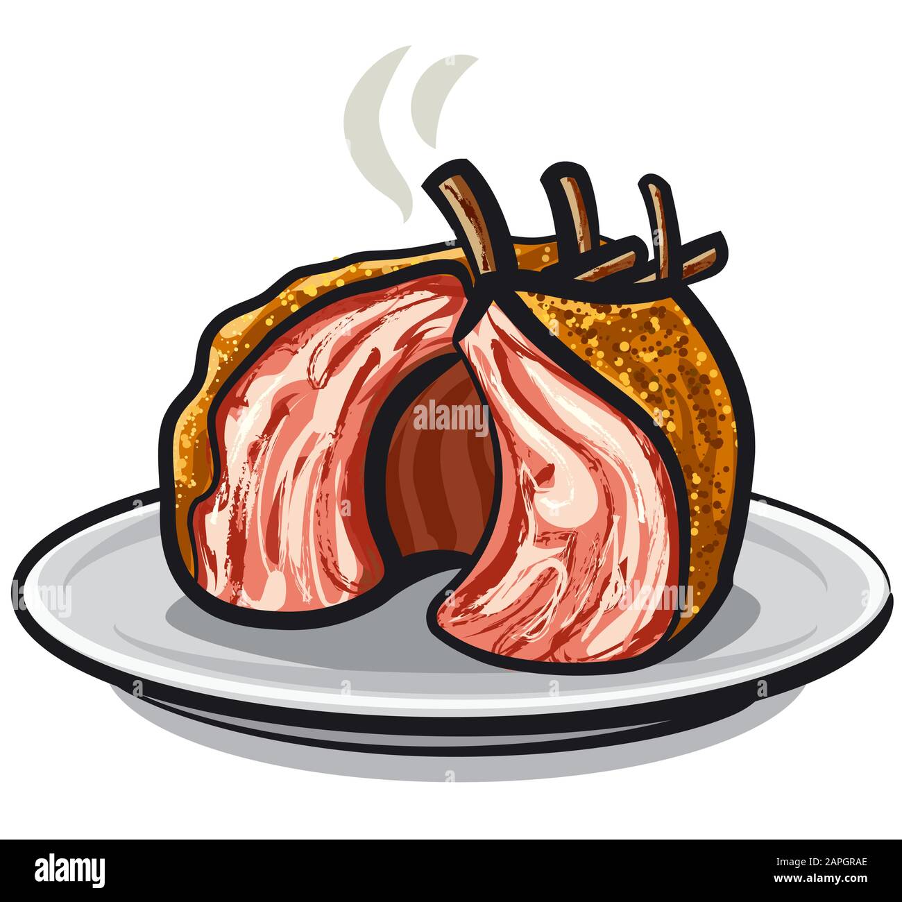 illustration of the grilled lamb mutton ribs on the plate Stock Vector ...