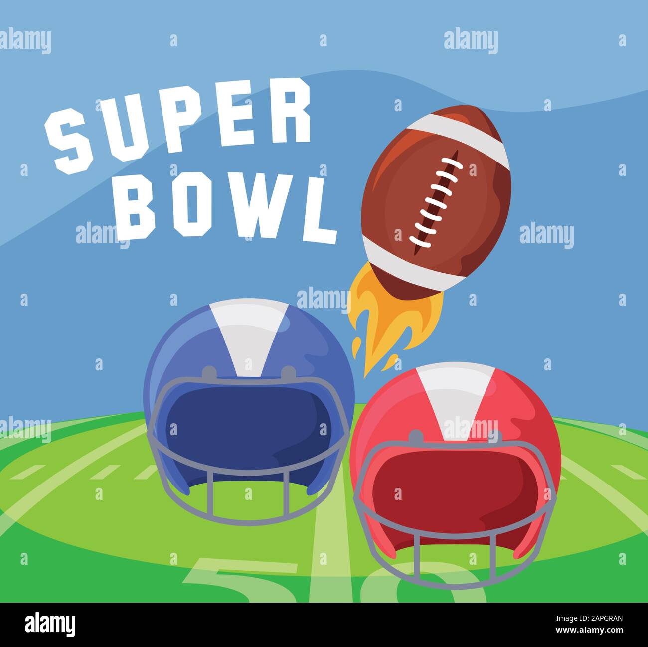 Ball and helmets over field design, Super bowl american football sport ...