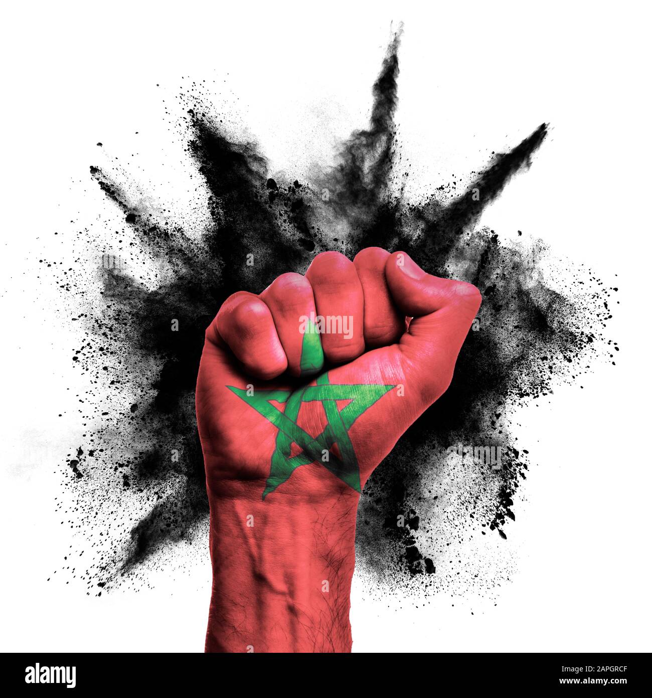 Morocco raised fist with powder explosion, power, protest concept Stock ...
