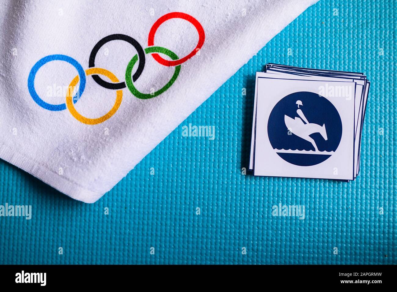 TOKYO, JAPAN, JANUARY. 20. 2020: Equestrian Eventing pictogram and ...