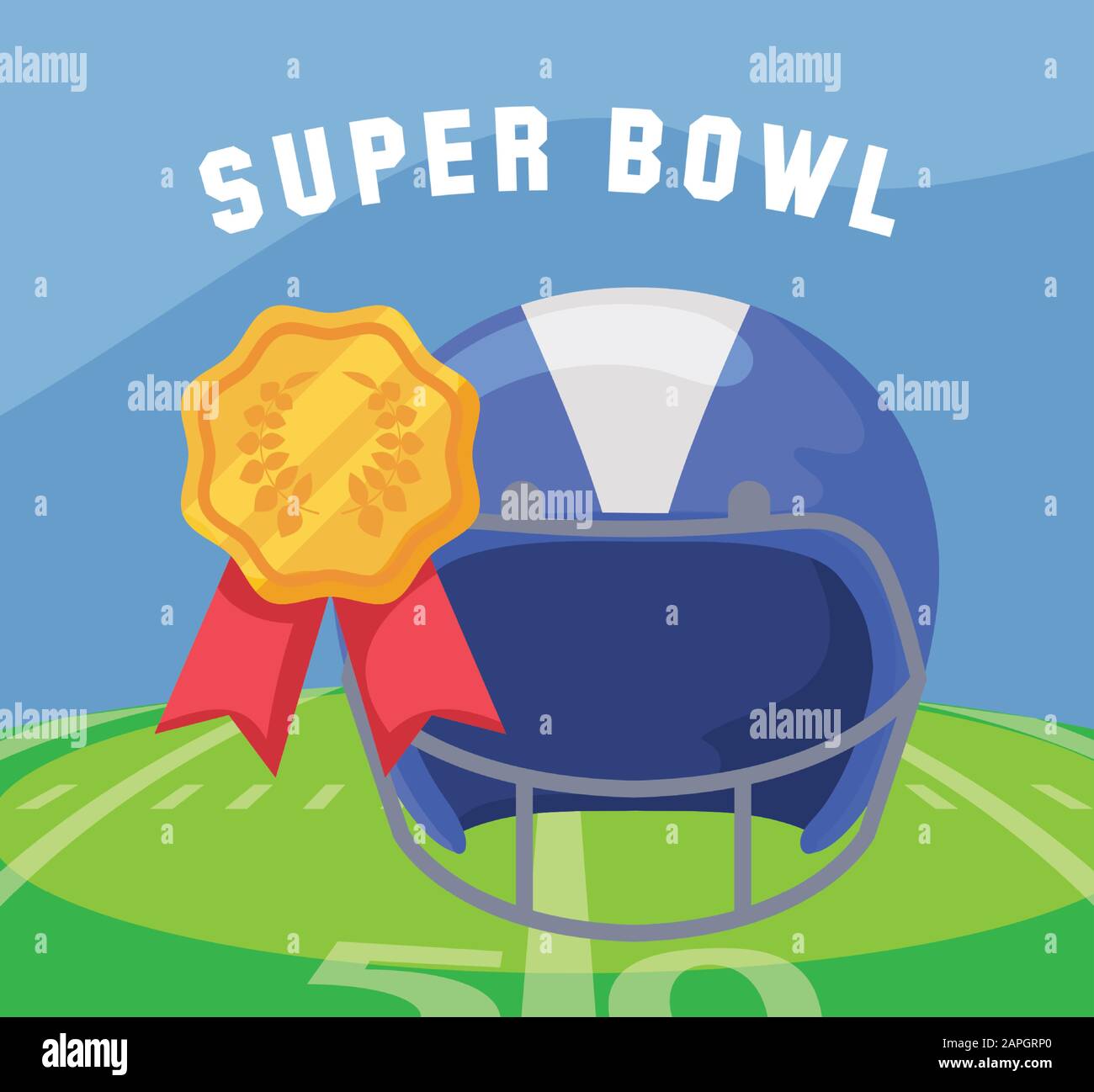 Helmet and seal stamp over field design, Super bowl american football ...