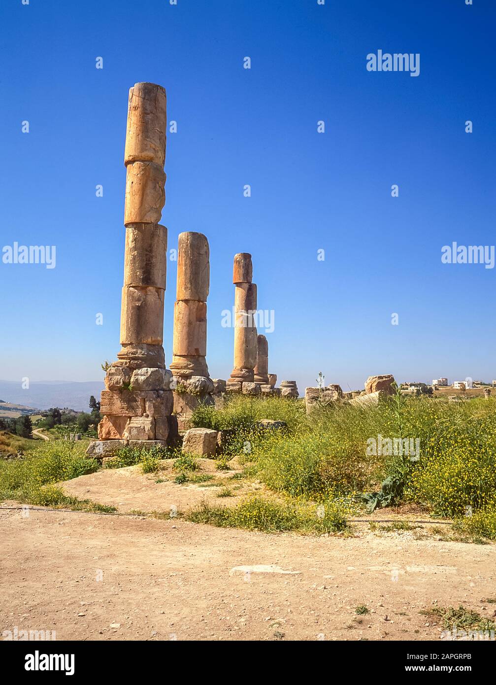 Jordan. Free standing stone columns dominate the landscape among the ...