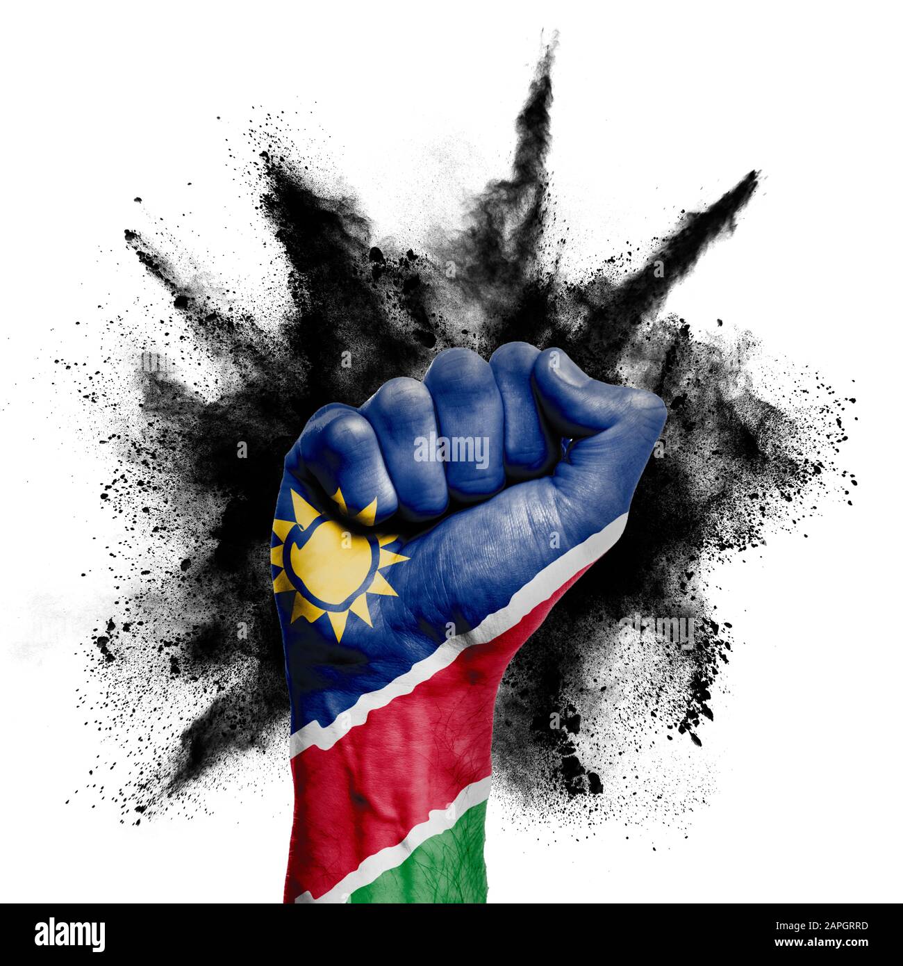 Namibia raised fist with powder explosion, power, protest concept Stock ...