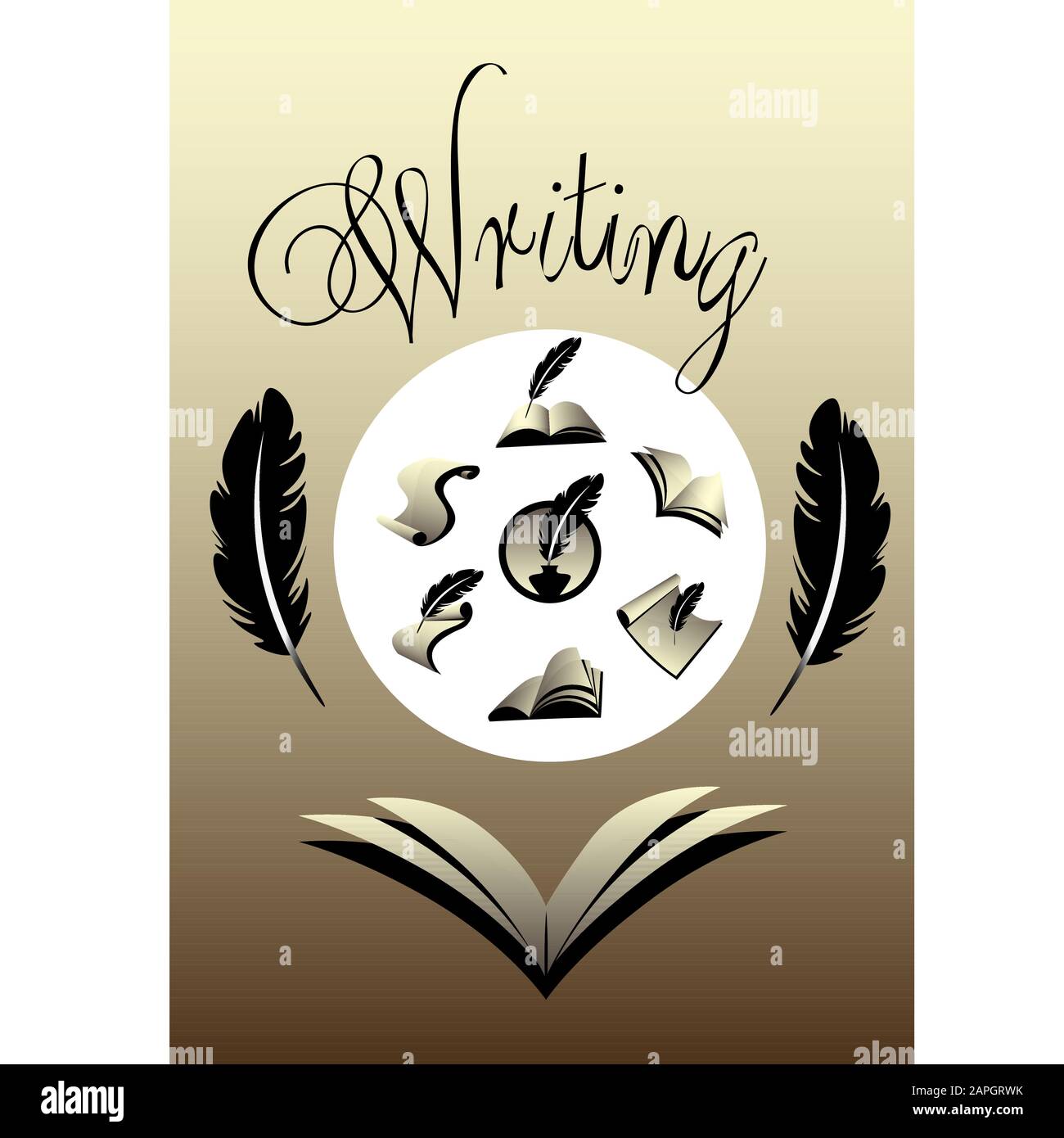 Seven retro writing icons, vintage ink pen and sepia notebook Stock ...