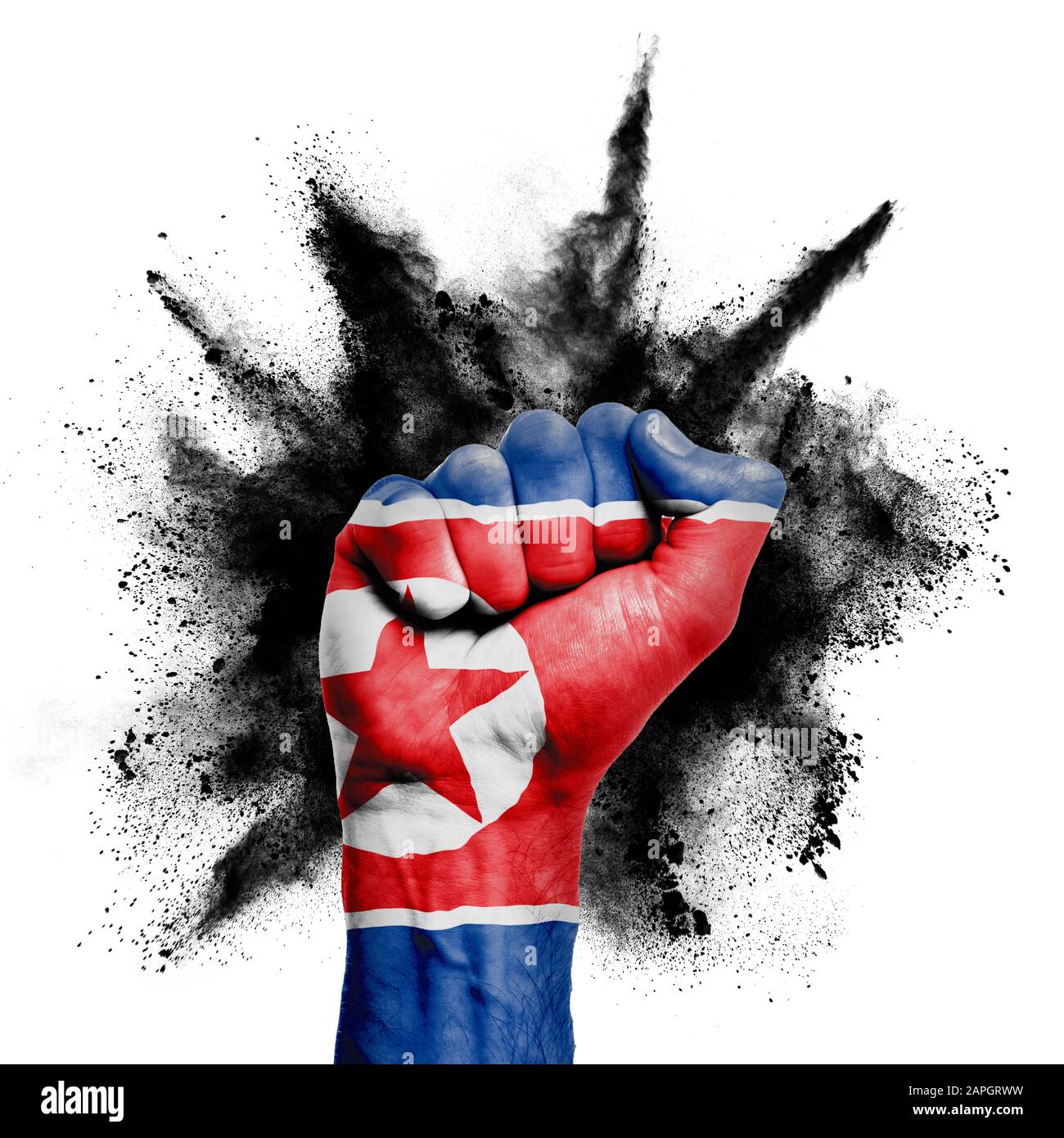 North Korea raised fist with powder explosion, power, protest concept ...