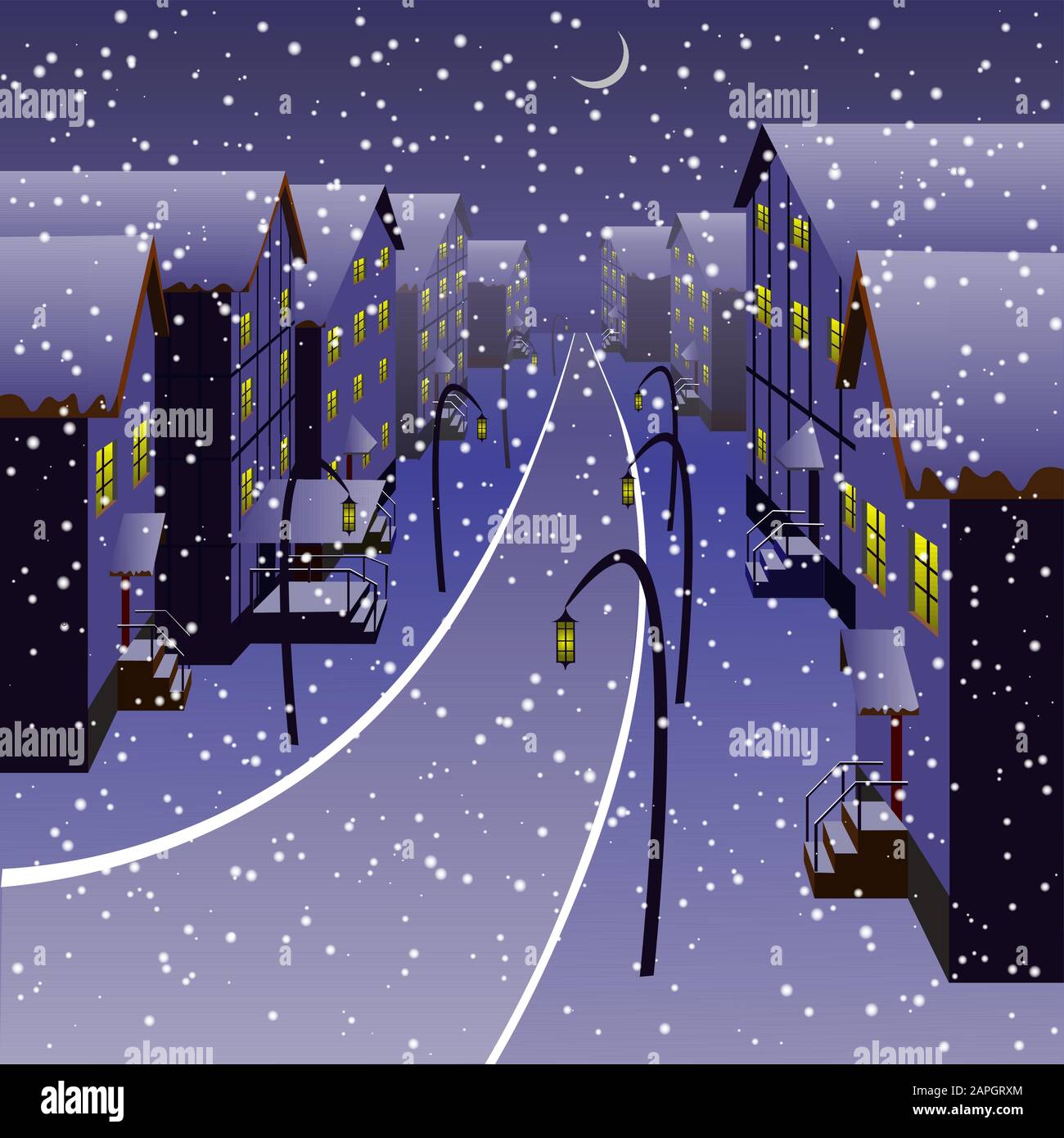 Vintage small town snow illustration Stock Vector Images - Alamy