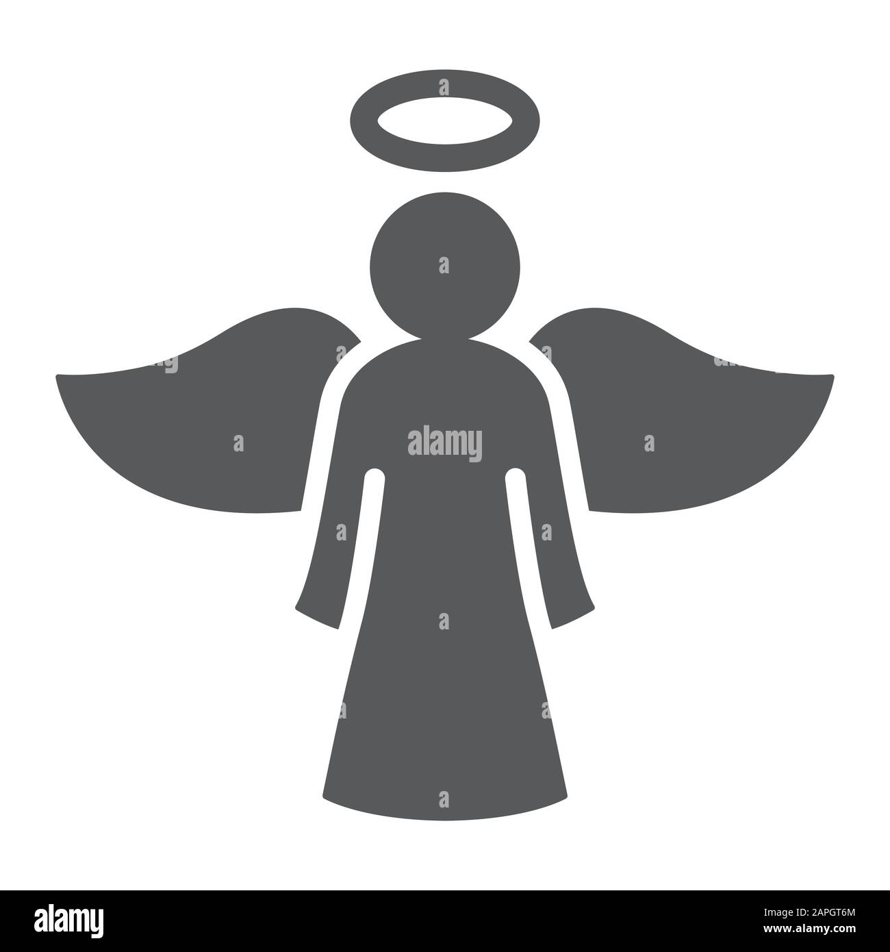 Angel glyph icon, religion and prayer, wing sign, vector graphics, a ...
