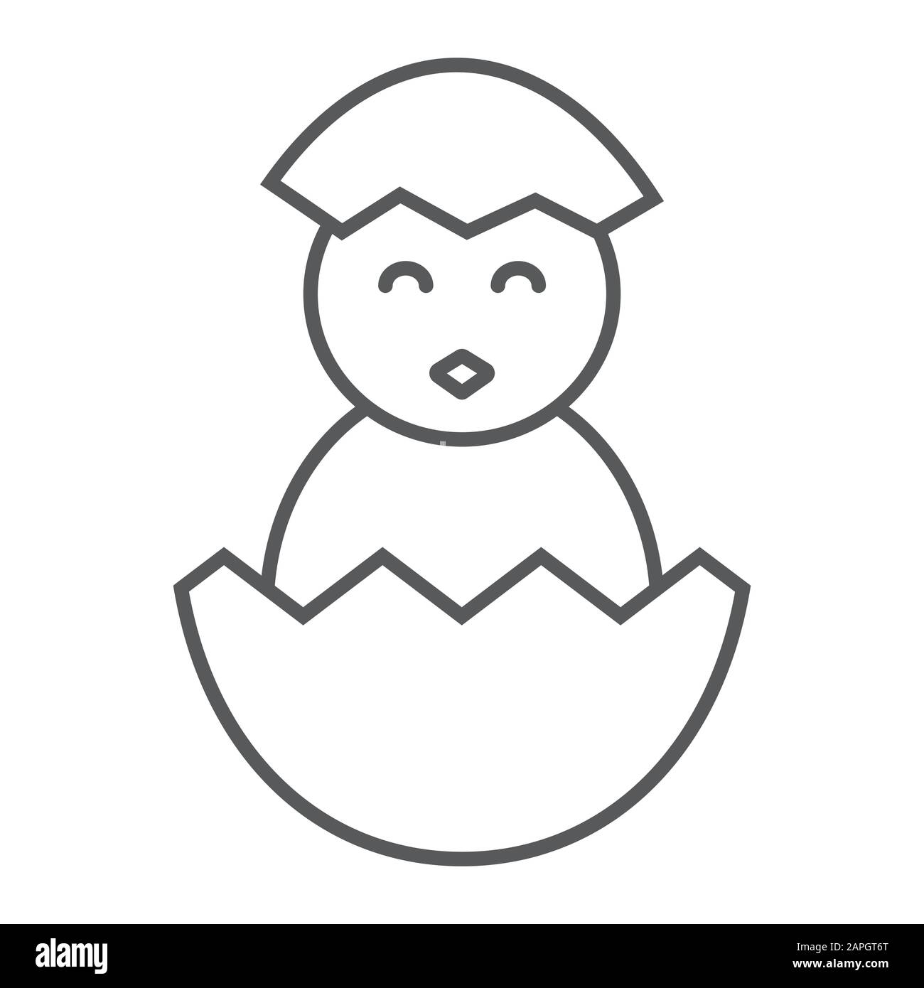 Chick peeking out off egg thin line icon, easter and holiday, chick in ...