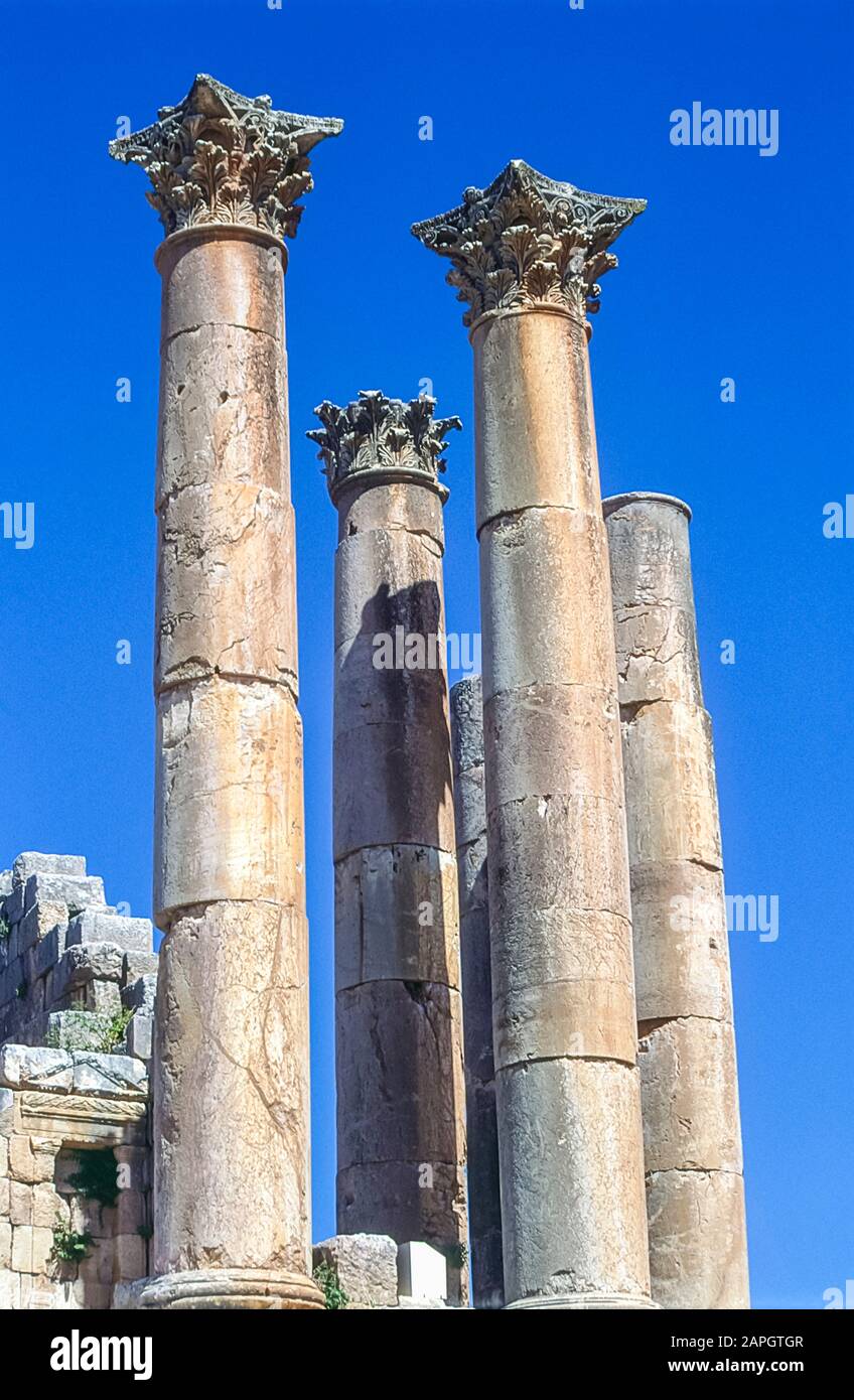 Jordan. Free standing stone columns is all that remains at the the ...