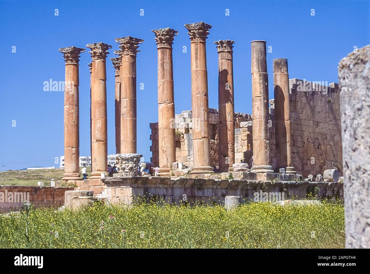 Jordan. Free standing stone columns and other relics at the Temple of ...