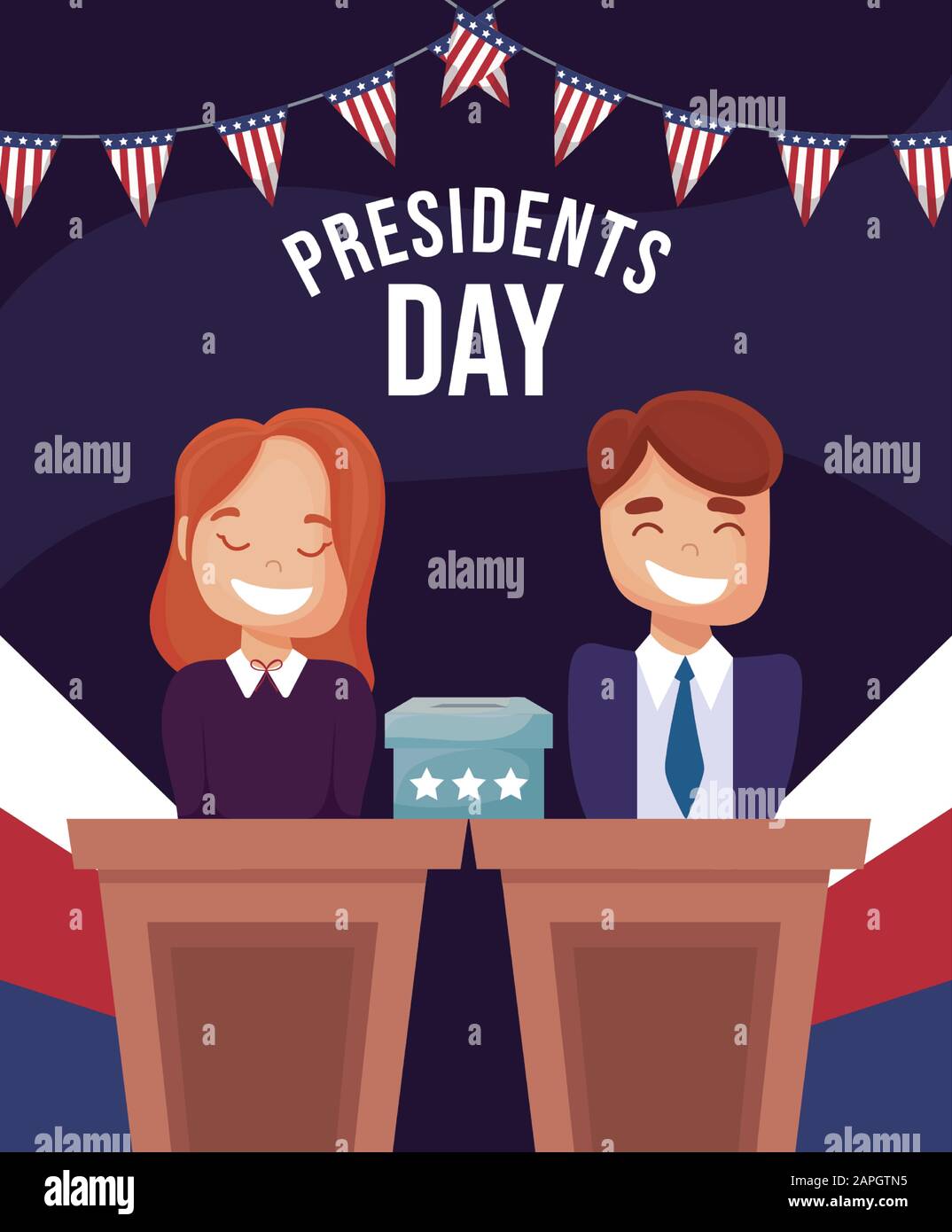 Woman and man in podium design, Usa happy presidents day elections ...
