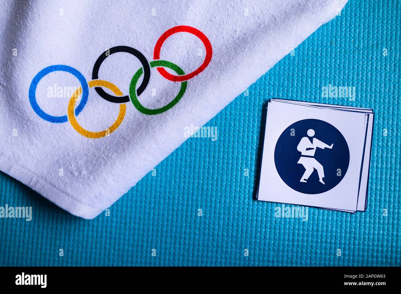 TOKYO, JAPAN, JANUARY. 20. 2020: Karate Kata pictogram and olympic ...