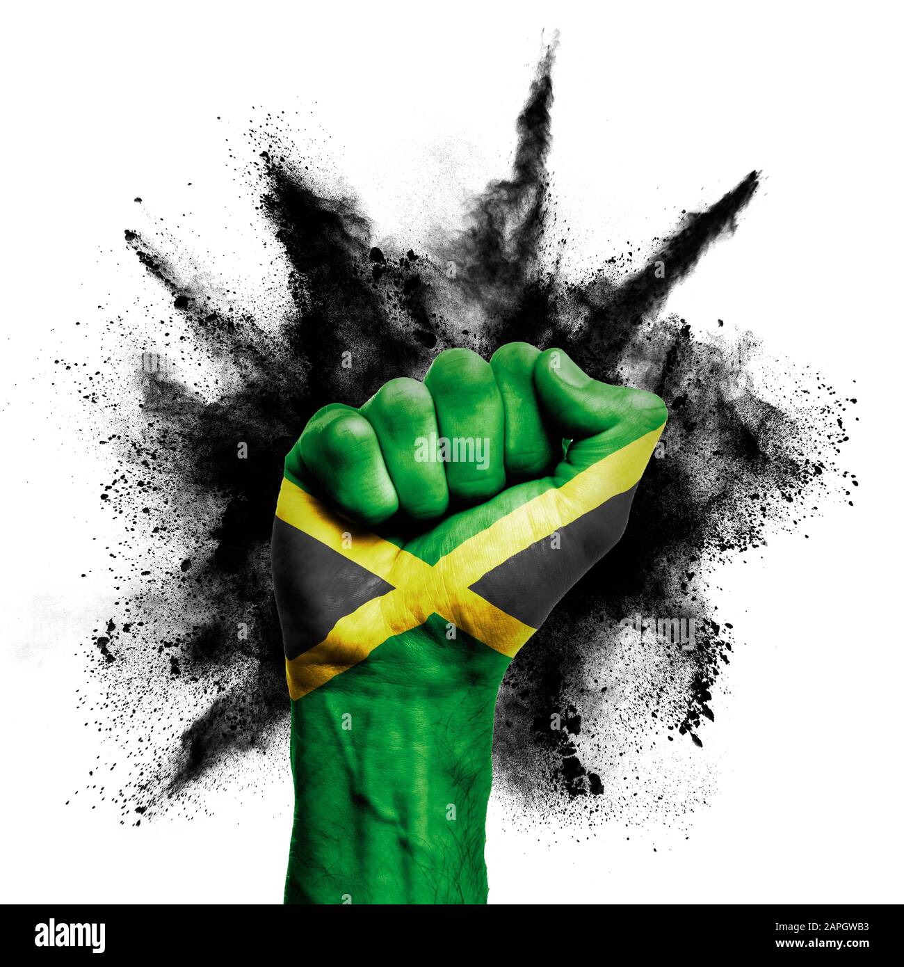 Jamaica raised fist with powder explosion, power, protest concept Stock ...