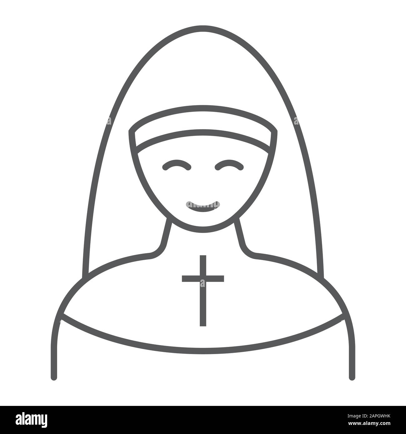 Nun thin line icon, religion and prayer, sister sign, vector graphics, a linear pattern on a ...