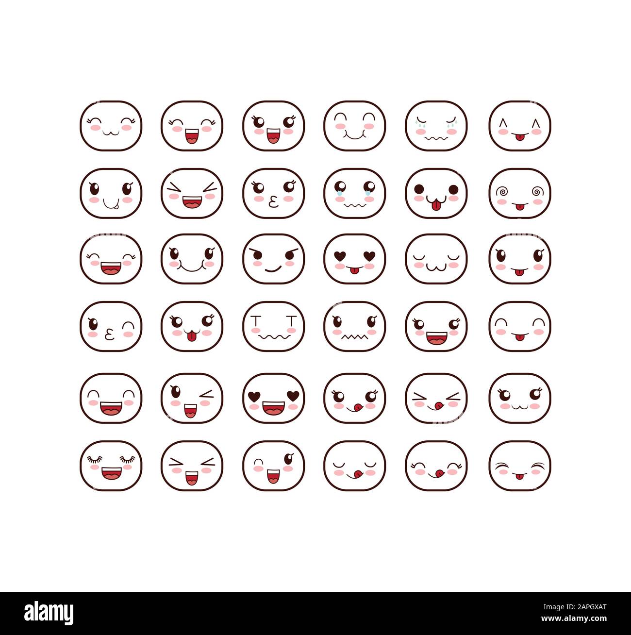 cartoon face icon set design, Kawaii expression cute character funny ...