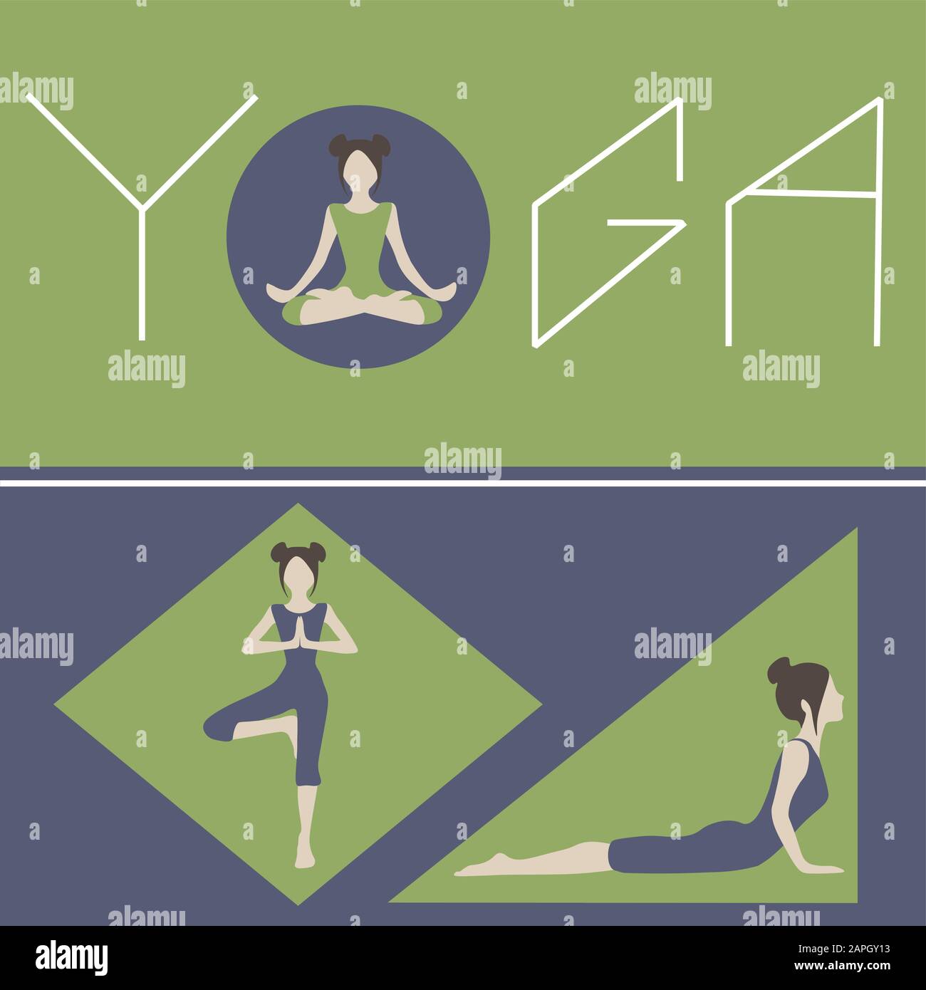 Yoga concept art. Woman doing asanas in geometric figures. Wellness and ...