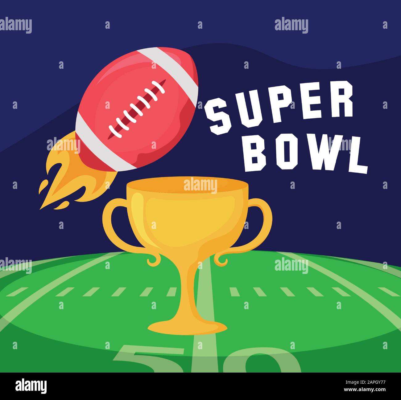 Ball and trophy over field design, Super bowl american football sport ...