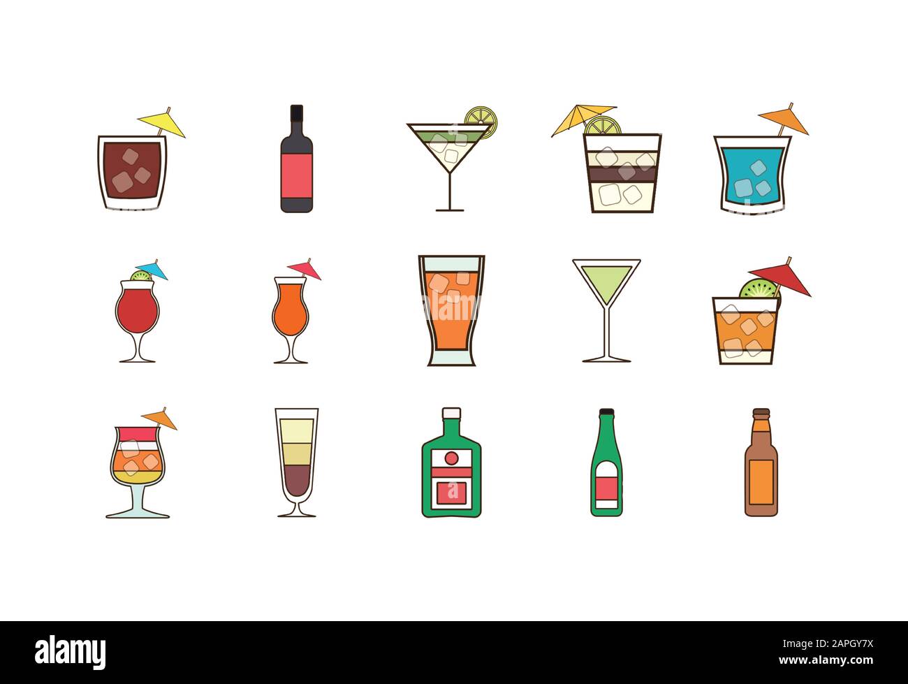 Cocktails set design, Alcohol drink bar beverage liquid menu surprise ...